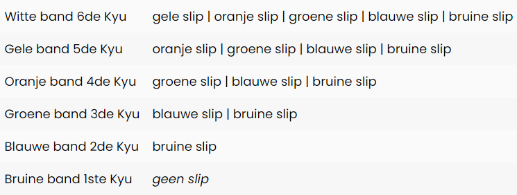 Judovereniging Nintai - Banden en slippen